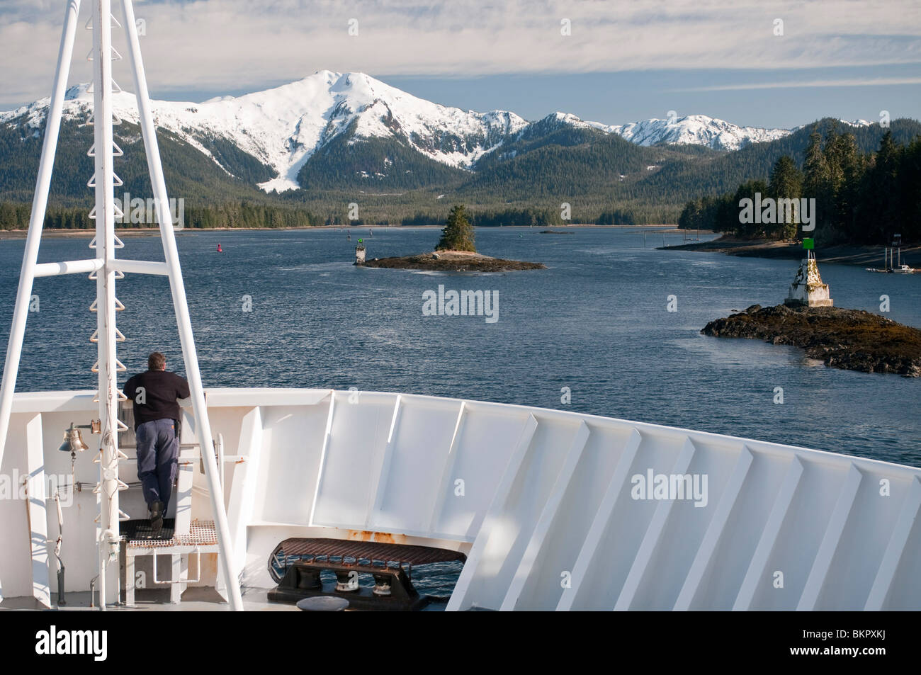 Deckhands keep a lookout while running the Wrangell Narrows, Alaska ...