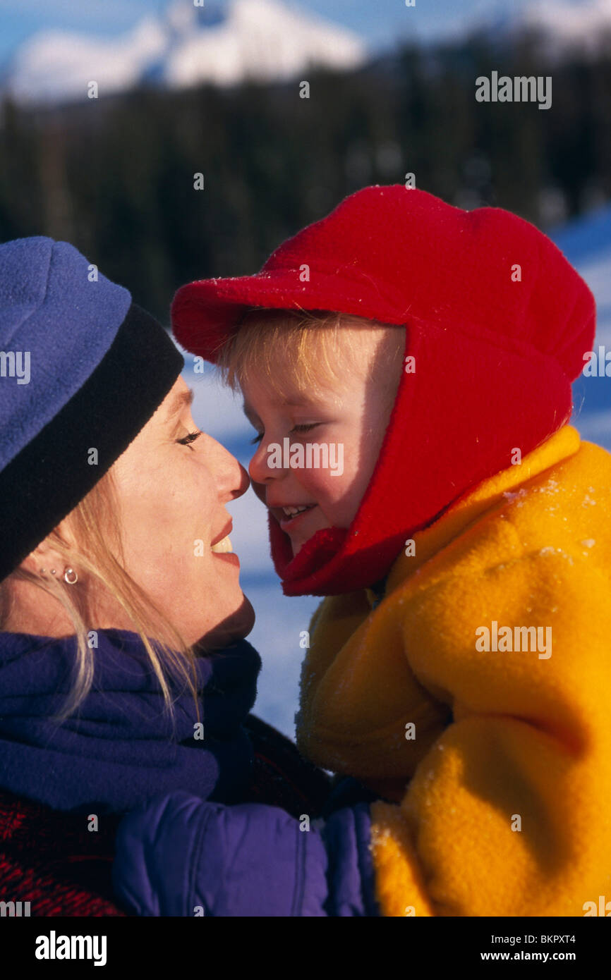 Close-up of Mother & Child Rubbing Noses SC AK Winter Stock Photo - Alamy