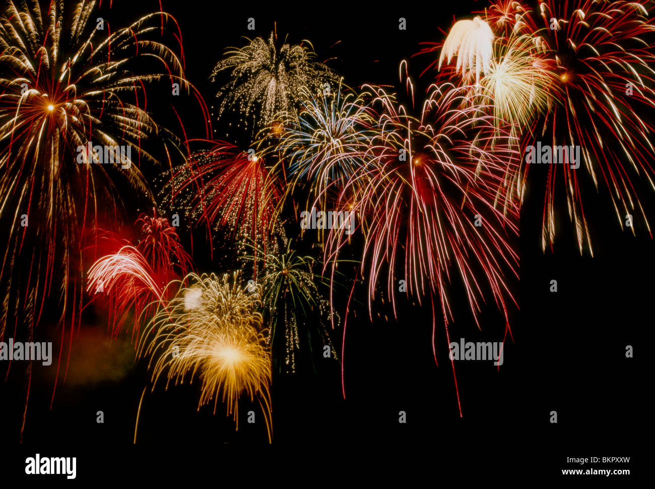 Fireworks in night sky Fur Rondy Anchorage SC AK winter Stock Photo - Alamy