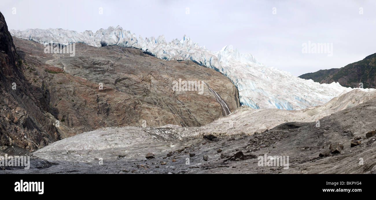 Bedrock is exposed from the retreat of the Mendenhall Glacier revealing ...