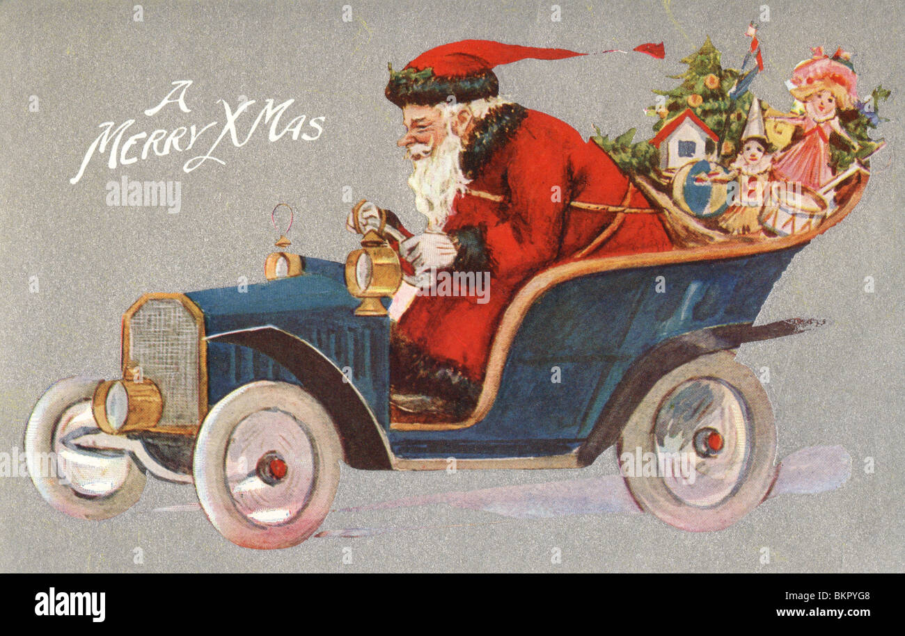 Father Christmas Delivering the Christmas Presents in a Car! Stock ...
