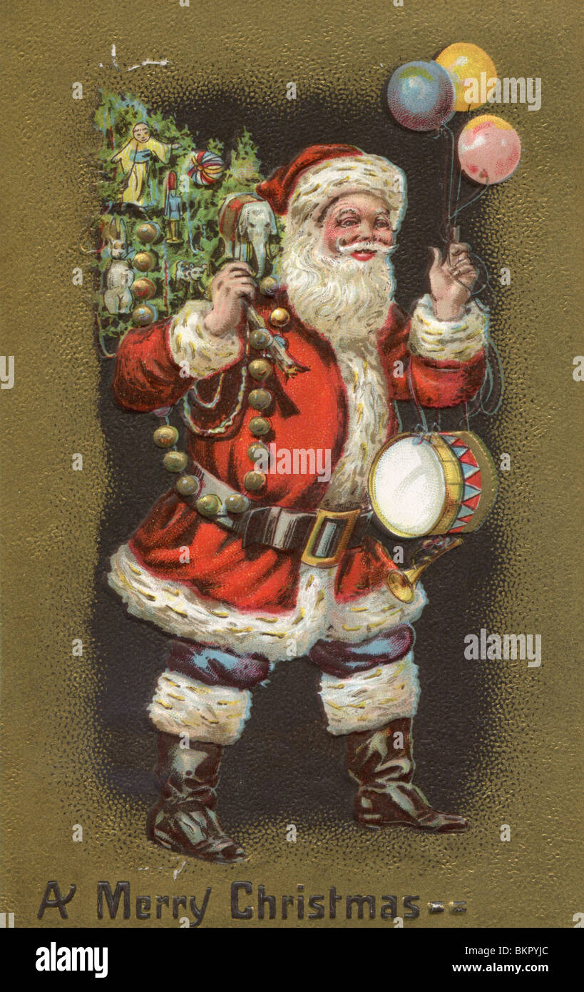 Father Christmas with a Christmas Tree, Balloons and Toys Stock Photo ...