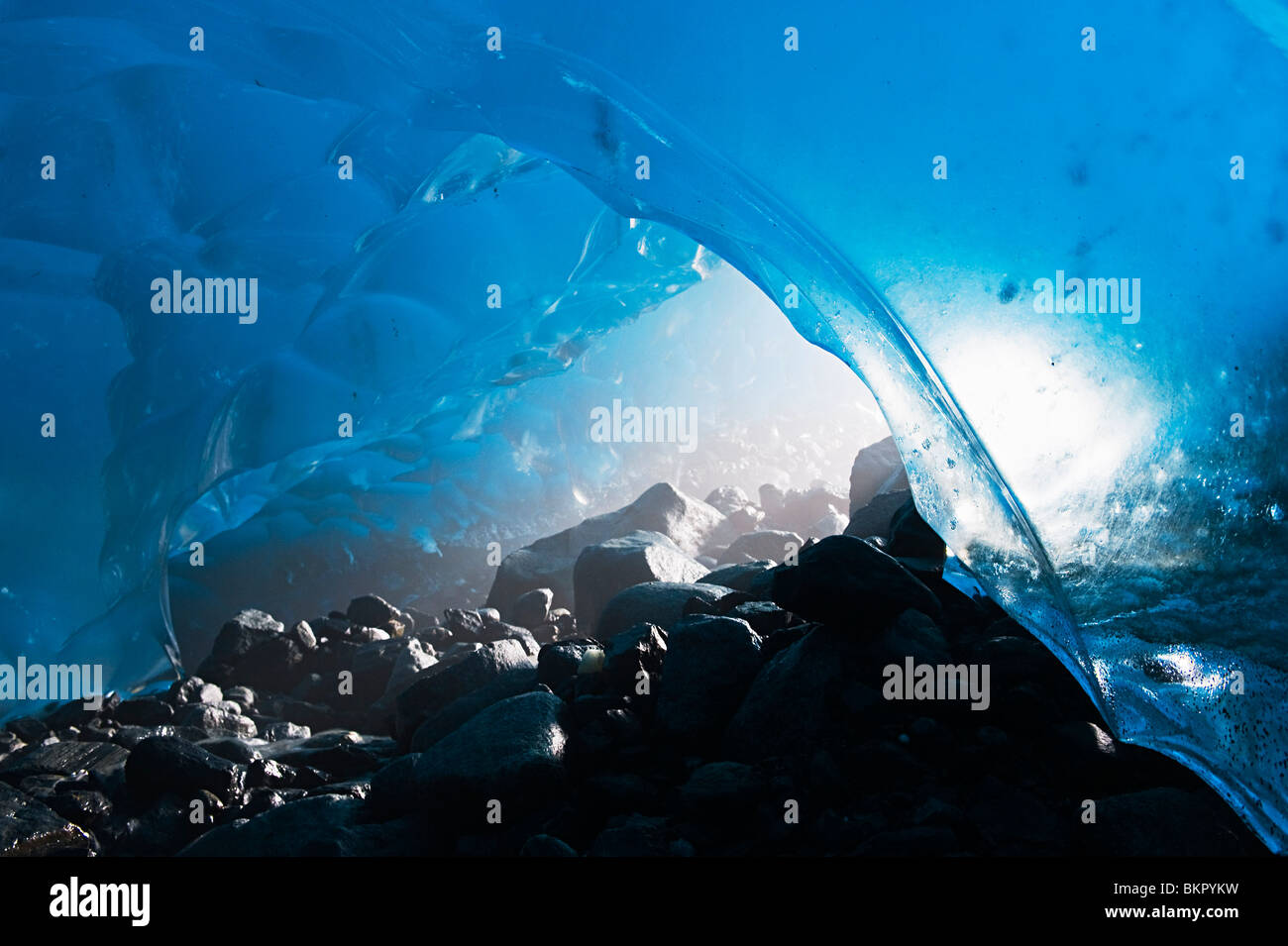 View of the entrance of an ice cave in Mendenhall Glacier, Juneau ...
