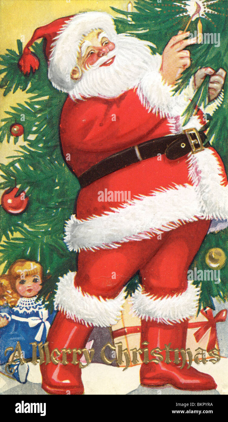 Father Christmas and the Christmas Tree Stock Photo - Alamy