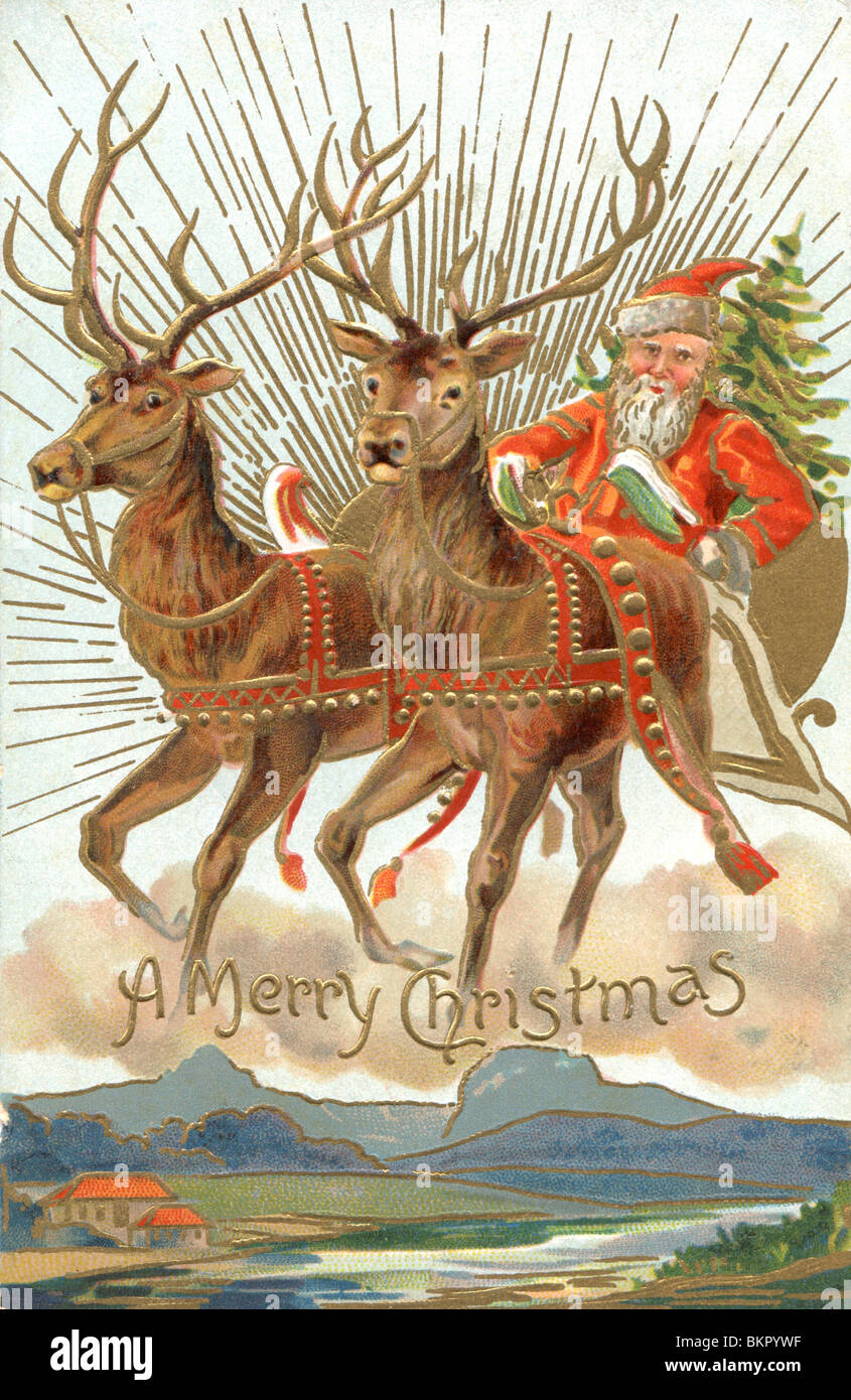 Father Christmas and His Reindeers Stock Photo - Alamy