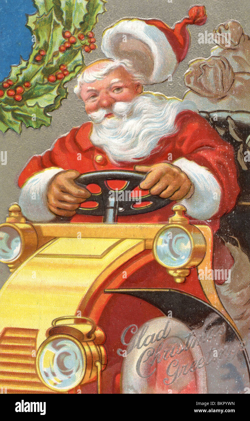 Father Christmas Delivers the Presents in a Car! Stock Photo - Alamy