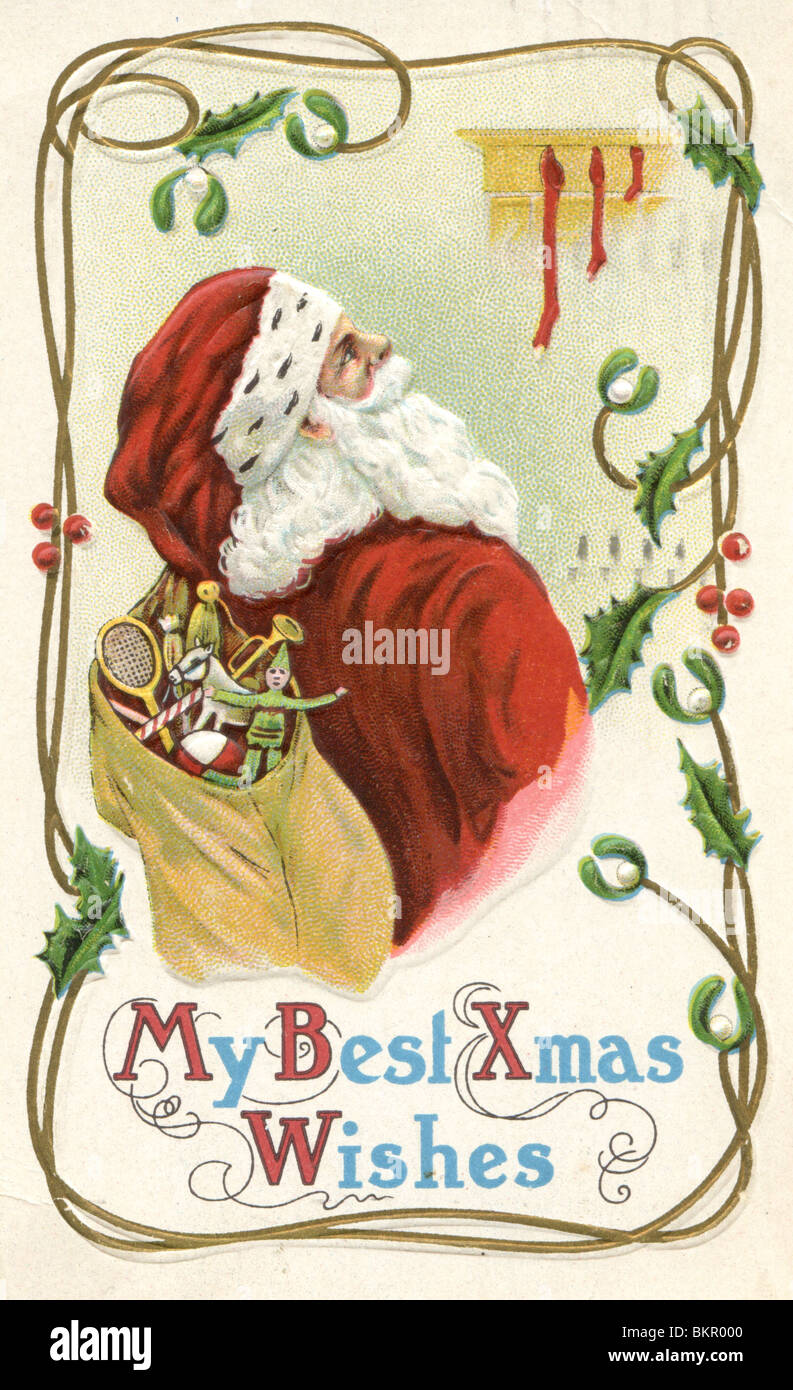 Father Christmas with a Sack of Toys Stock Photo - Alamy