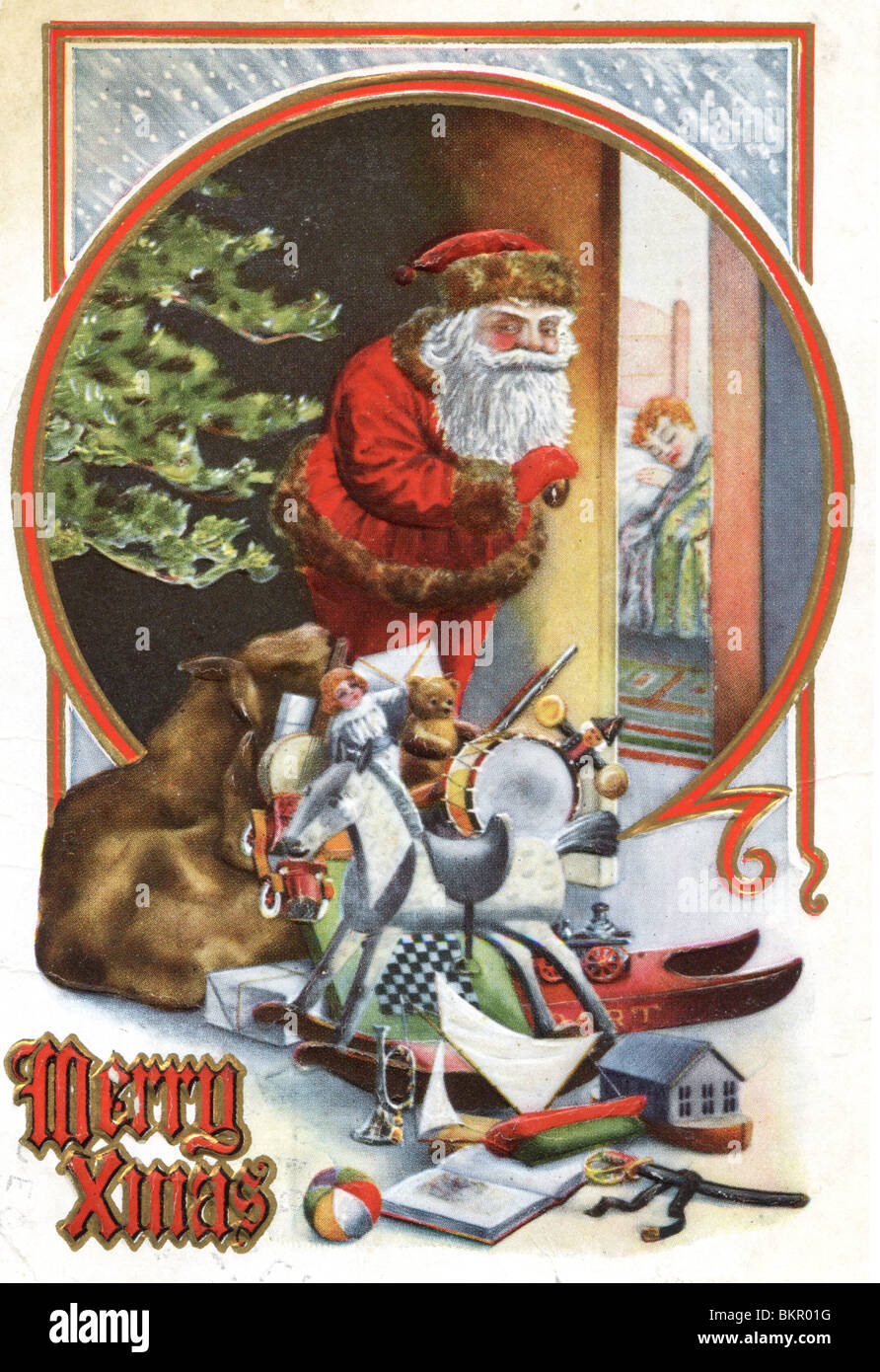 Father Christmas Delivering the Christmas Presents Stock Photo - Alamy