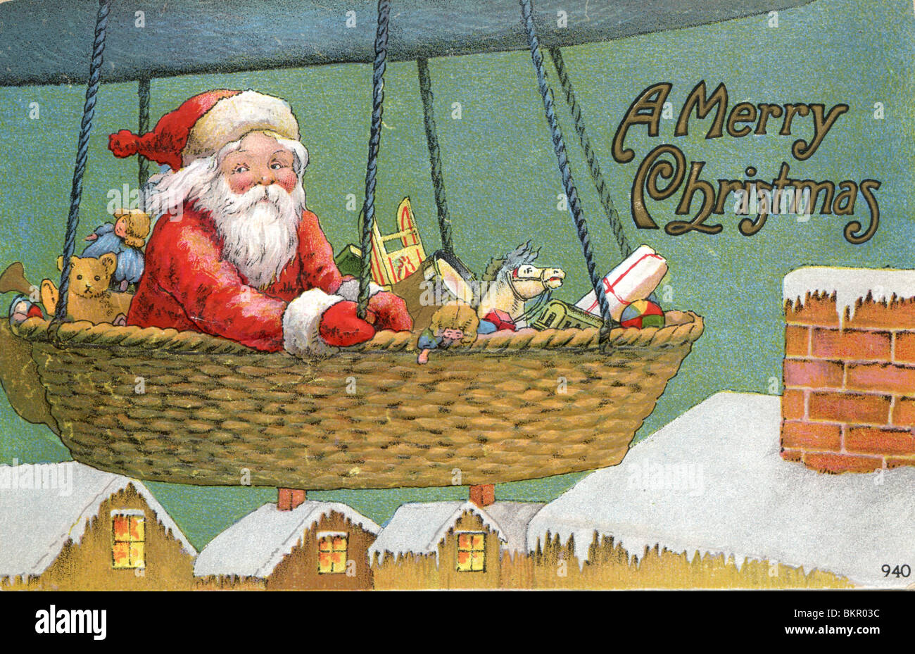 Father Christmas Delivering the Presents by Hot Air Balloon Stock Photo ...