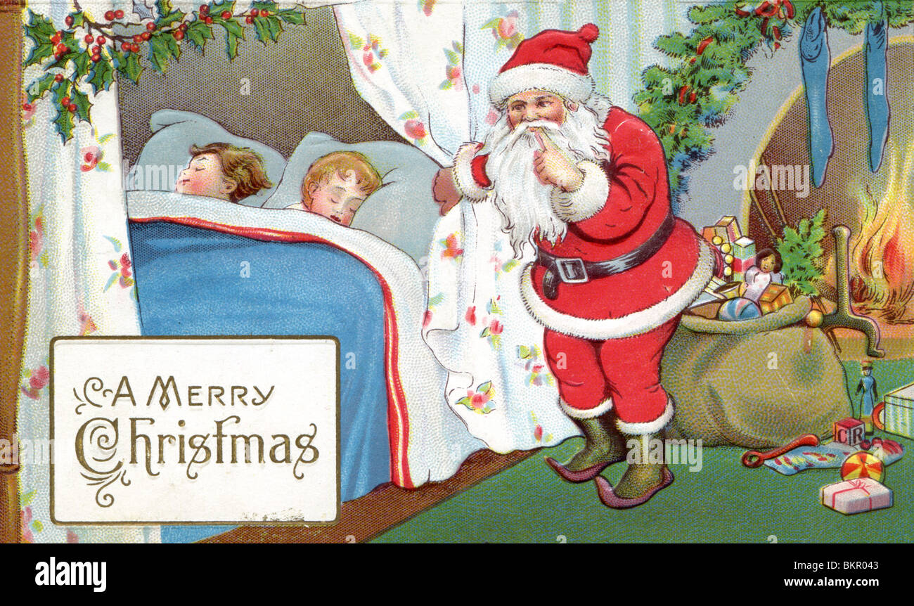 Father Christmas Delivering the Christmas Presents Stock Photo - Alamy