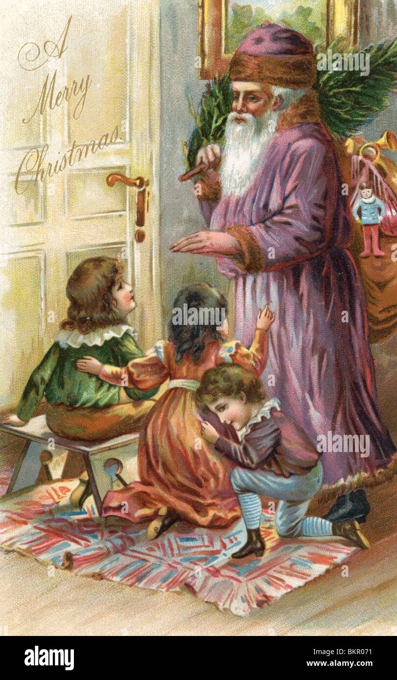 Father Christmas Delivering Christmas Presents to the Children Stock ...