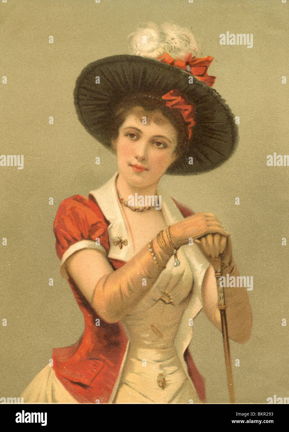 Lady with Decorative Feather Hat Stock Photo - Alamy