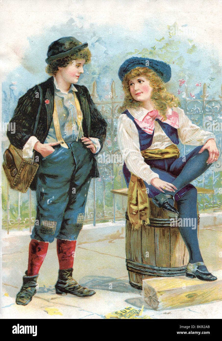 Two Young Adults Have a Chat on the Pavement Stock Photo - Alamy