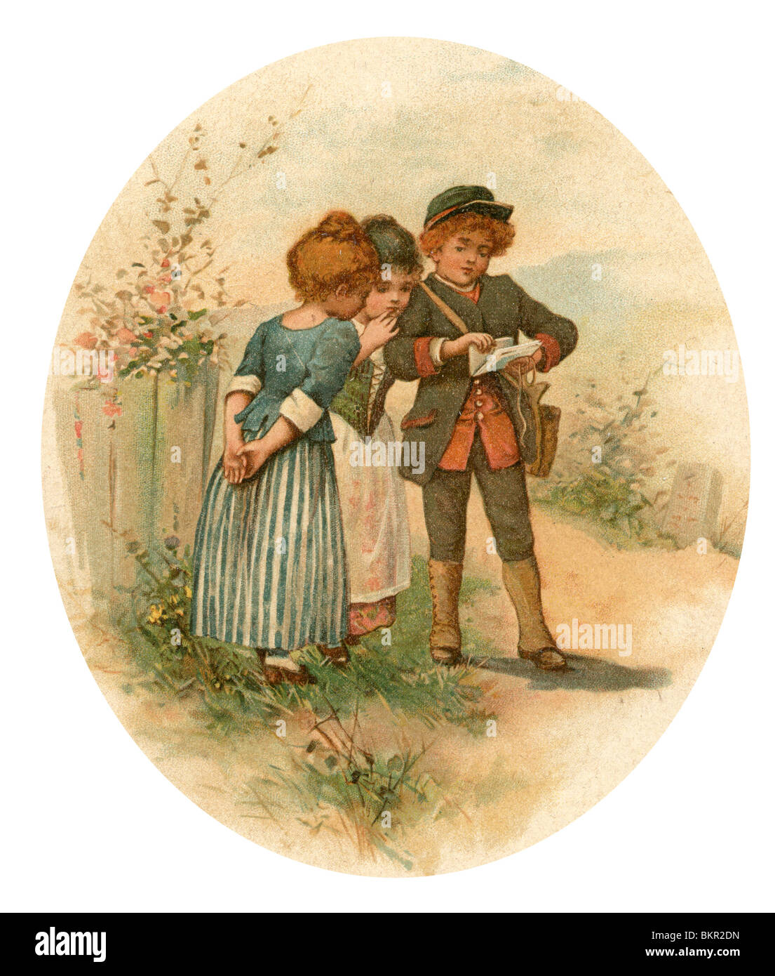 The Postman with two Young Girls Stock Photo - Alamy