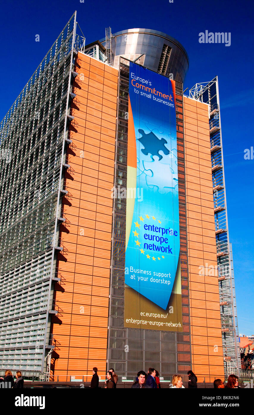 Belgium, Wallonia, Brussels; A huge advert displayed on the European ...