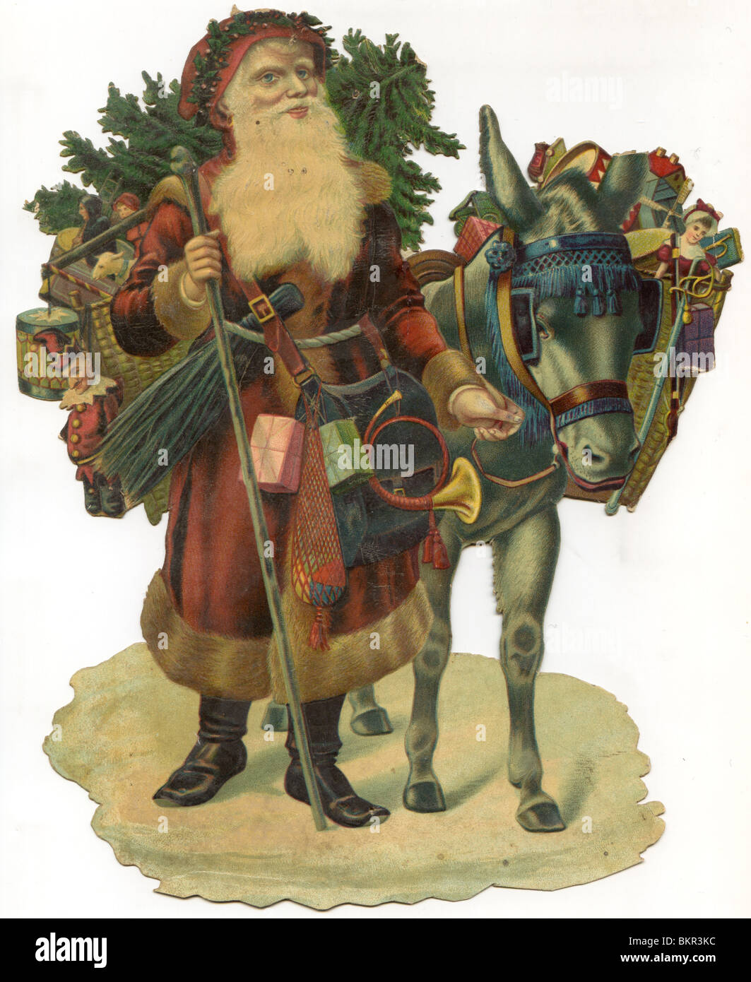Father Christmas with Christmas Tree, Sack of Toys and Donkey Stock ...