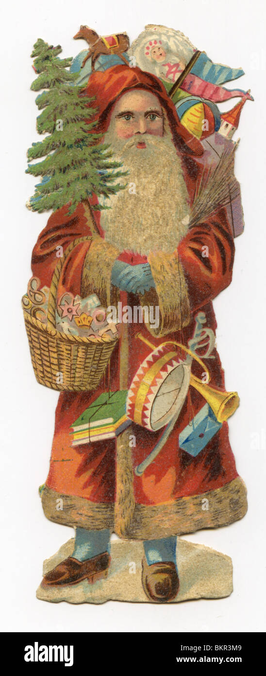Father Christmas with Christmas Tree and Sack of Toys Stock Photo - Alamy