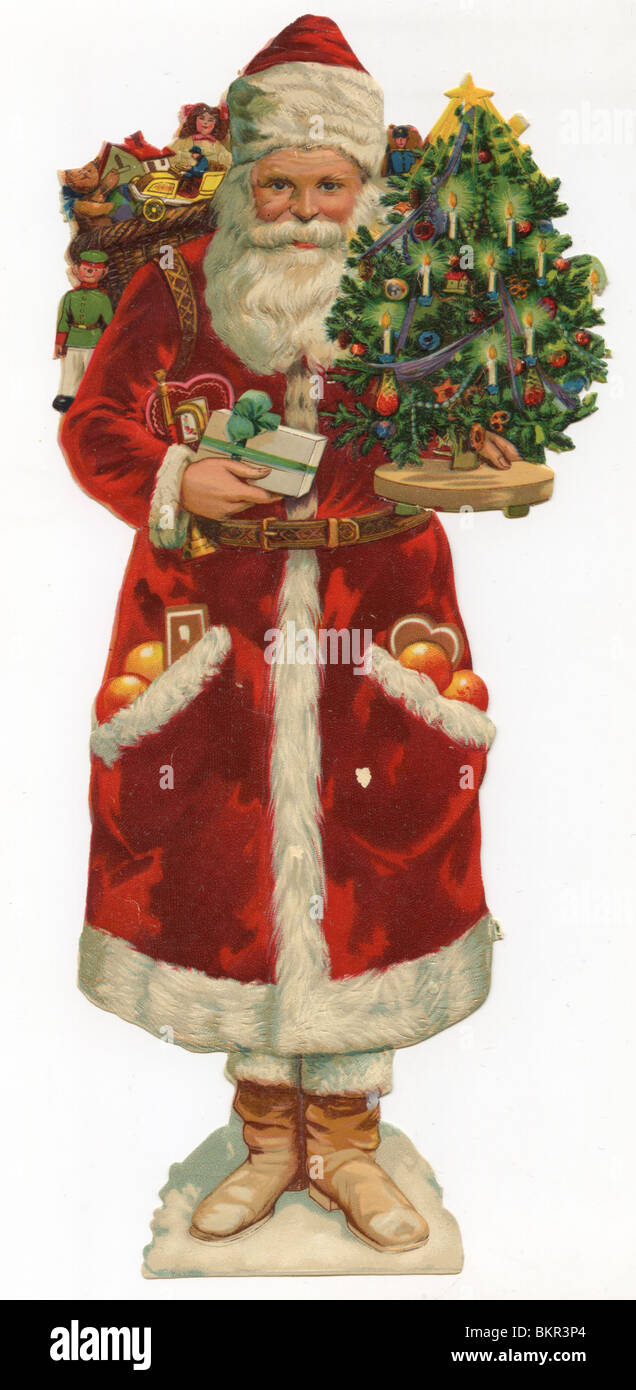 Father Christmas with Christmas Tree and Sack of Toys Stock Photo - Alamy