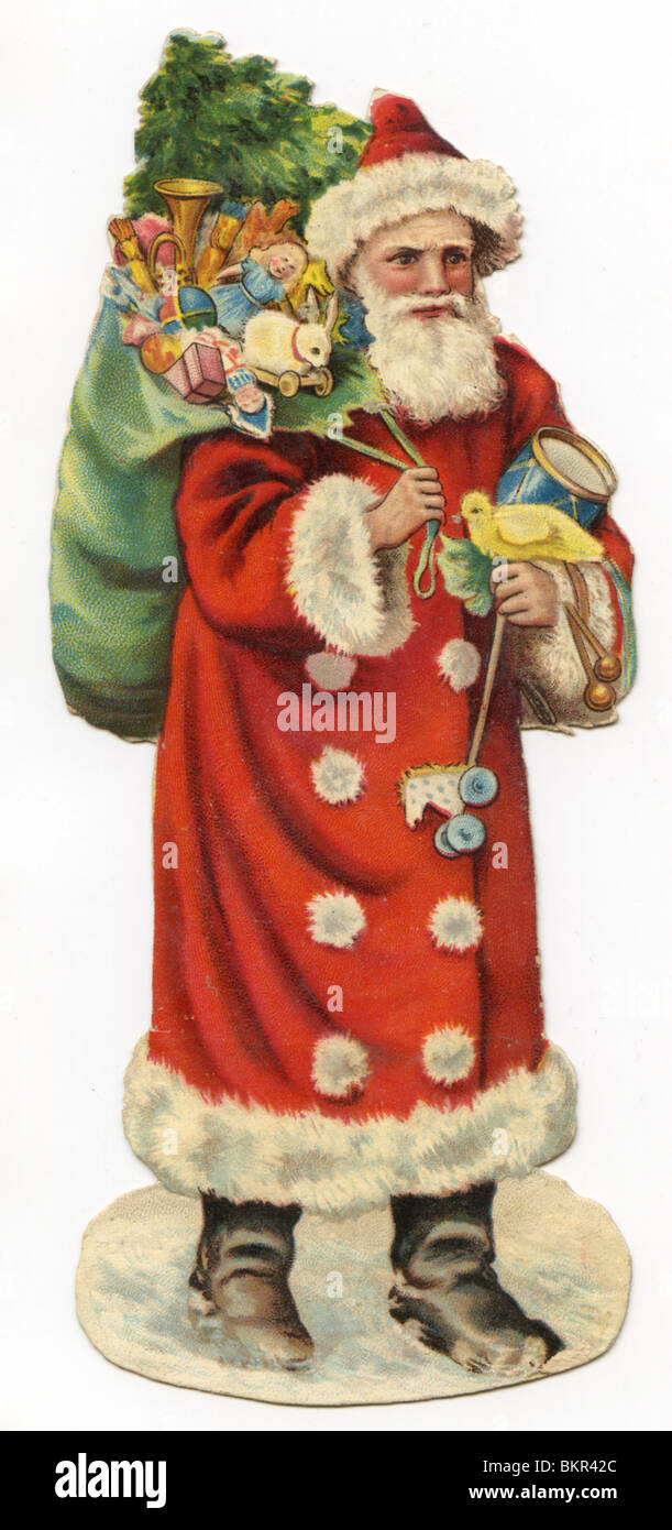 Father Christmas with Christmas Tree and Sack of Toys Stock Photo - Alamy