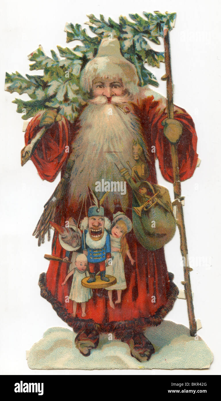 Father Christmas with Christmas Tree and Sack of Toys Stock Photo - Alamy