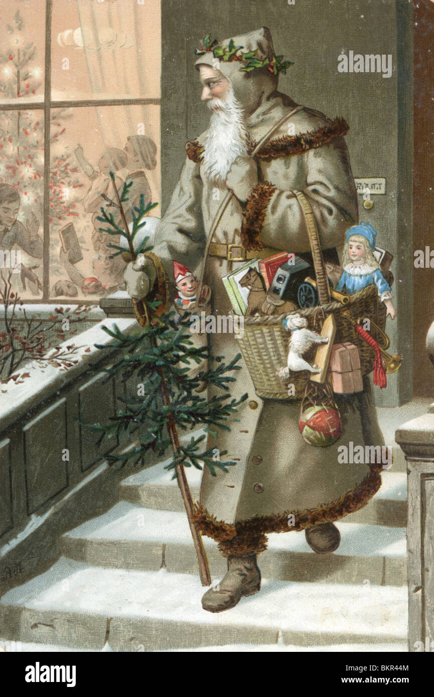 Father Christmas Delivering the Christmas Toys in the Snow Stock Photo ...