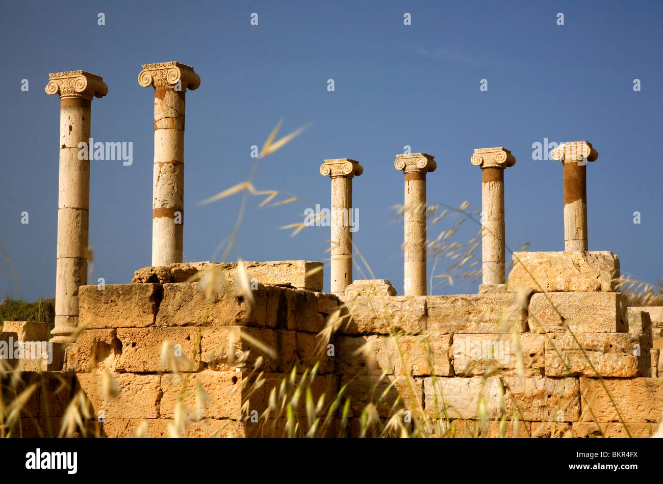 Libya; Tripolitania; Khums; Columns in the well preserved city of ...