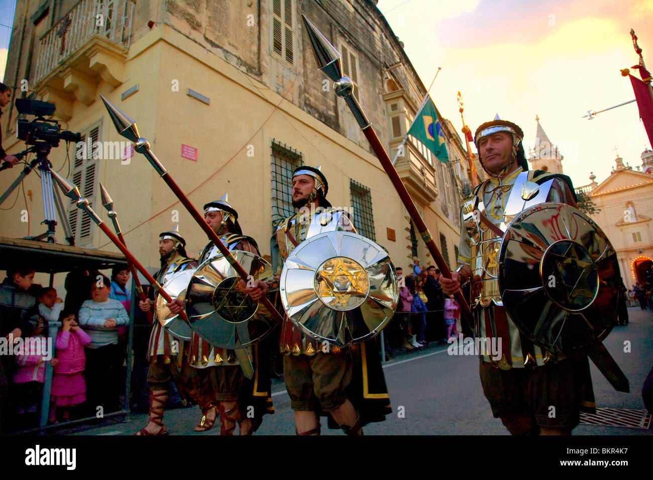 Qormi, Malta, Europe; Men dressed up as Roman Soldiers in the Good ...