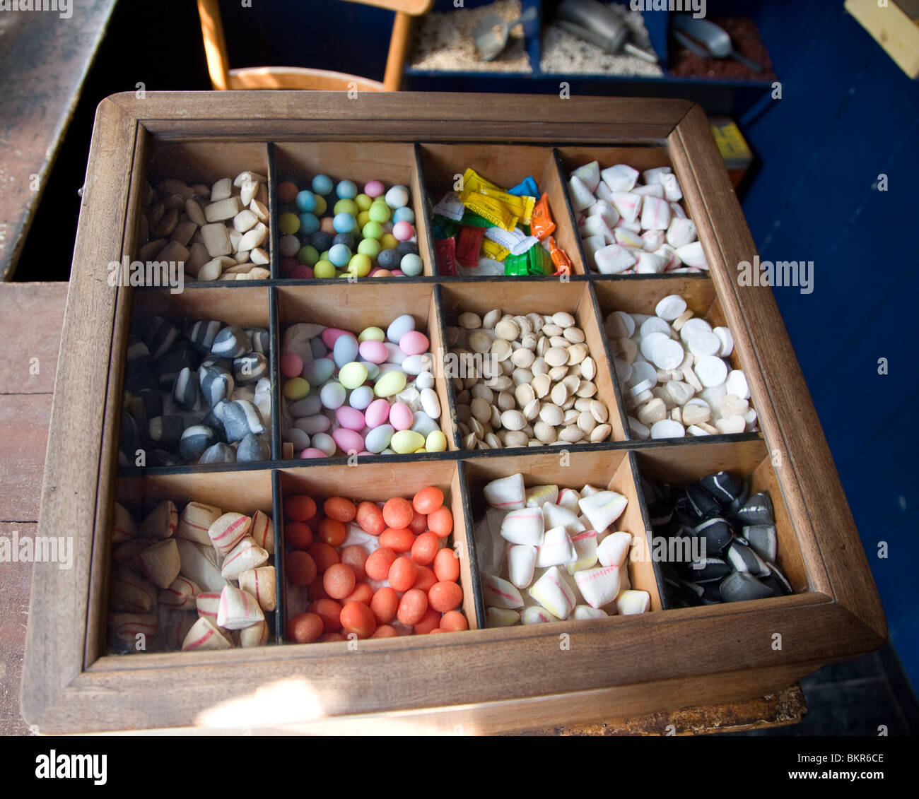 Sweets in shop display box, Zuiderzee museum, Enkhuizen, Netherlands ...