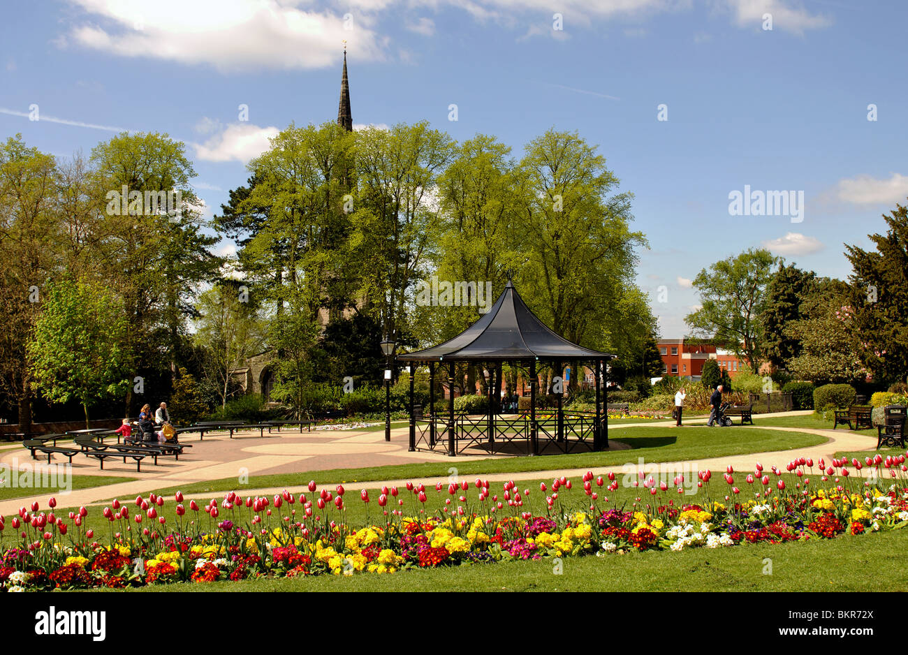 Argents Mead and St. Mary`s Church in spring, Hinckley, Leicestershire ...