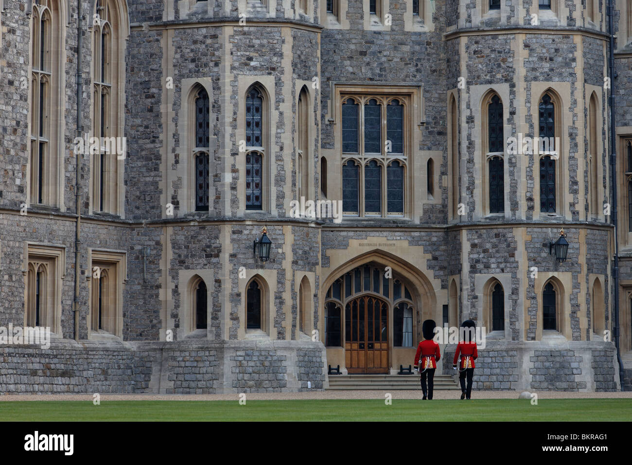 Two Welsh Guardsmen at Windsor Castle, approaching the Equarries ...