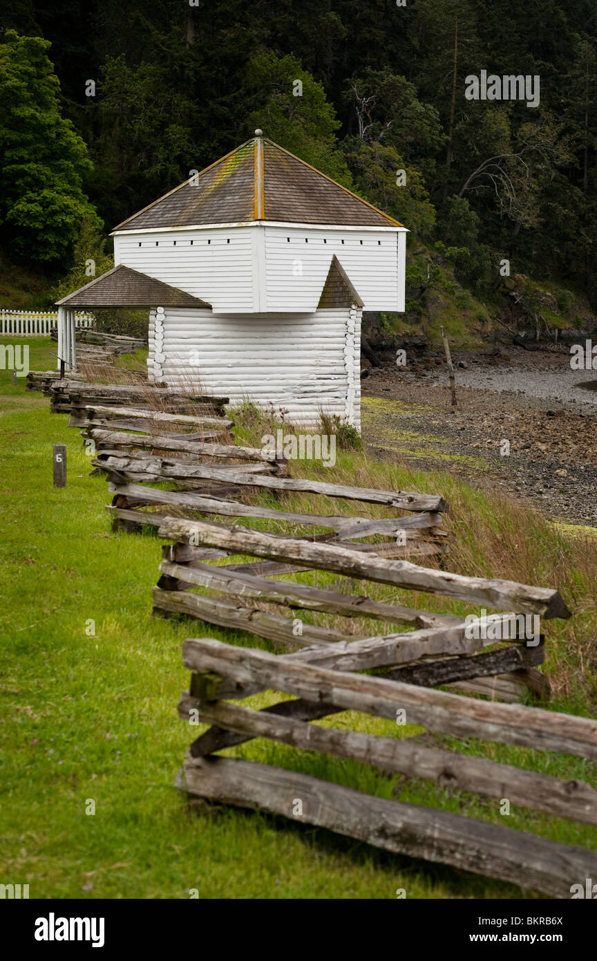 Historic blockhouse located at English Camp in San Juan Island in the ...