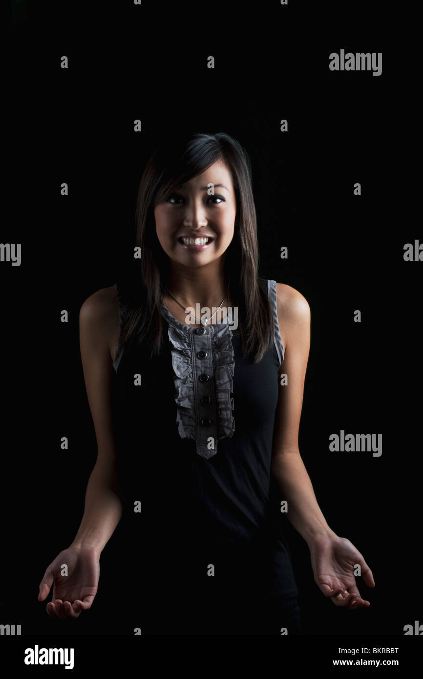 A Woman Asking A Question With Body Language Stock Photo - Alamy