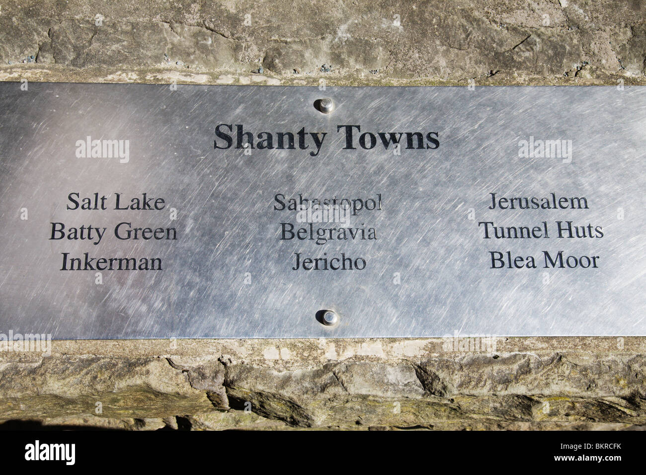 A plaque listing the historic Shanty Towns at the Ribblehead Viaduct ...