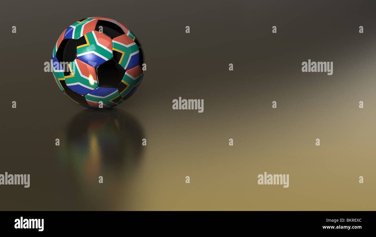 High quality 3D render of a glossy soccer ball on a golden, brushed ...