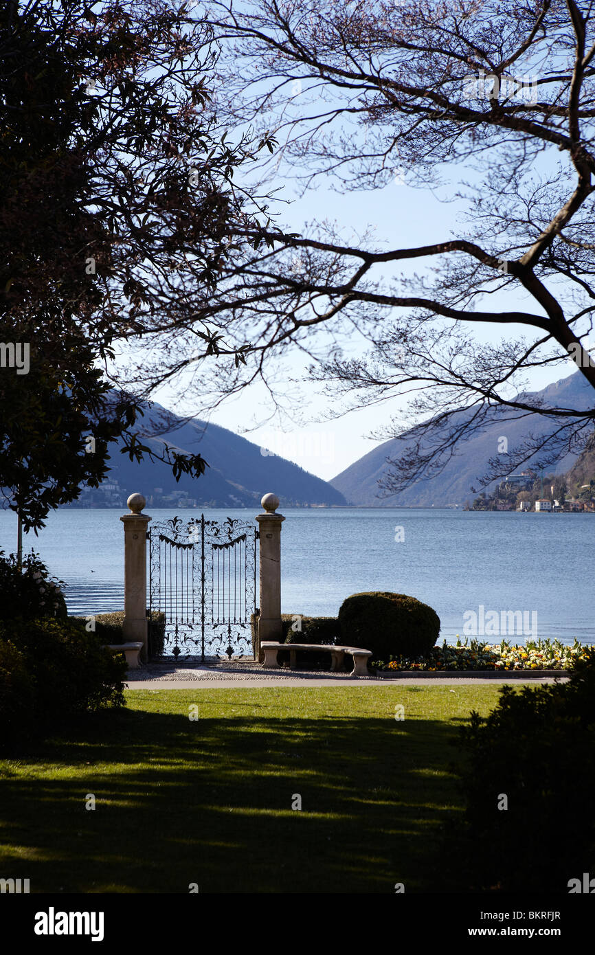 Gate at Lake Lugano, Switzerland Stock Photo - Alamy
