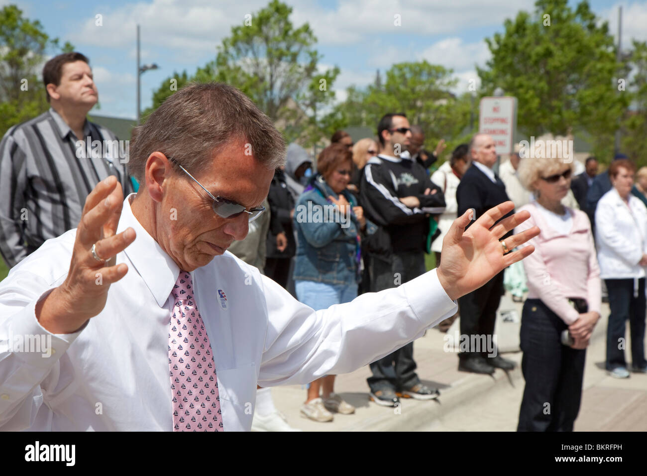 Warren, Michigan - A man prays during a National Day of Prayer ...