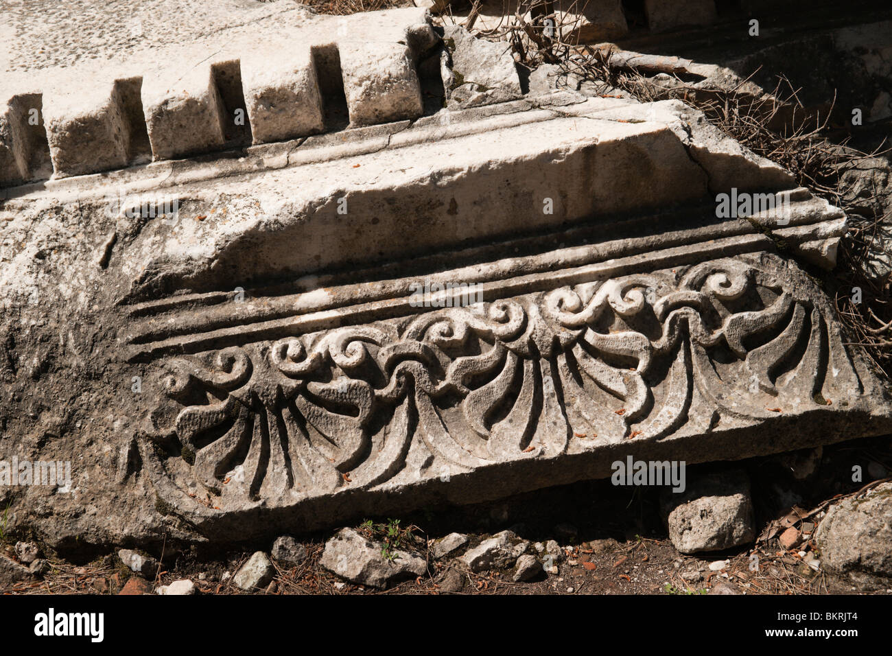 Detail of cornice carving, ancient Roman Phaselis, Turkey Stock Photo ...