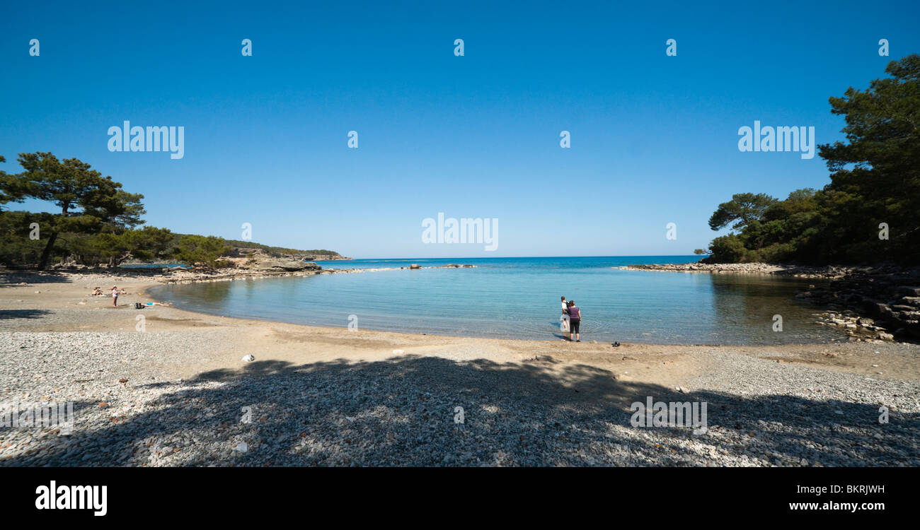 The beach of one of the three bays of Phaselis ancient Roman city site ...