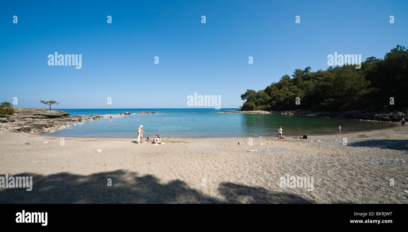 The beach of one of the three bays of Phaselis ancient Roman city site ...