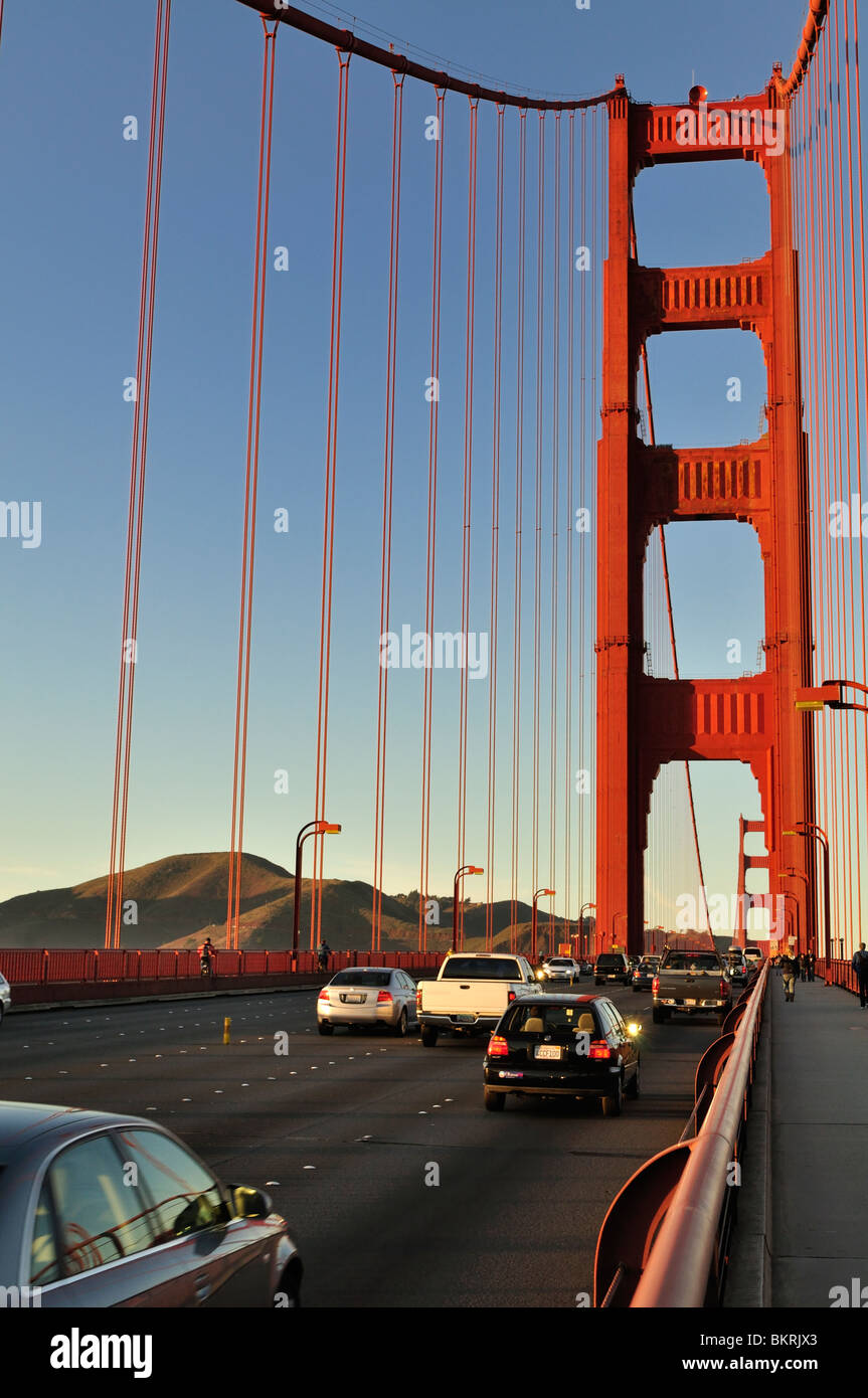 Golden Gate bridge with cars rushing by, San Francisco, CA Stock Photo ...