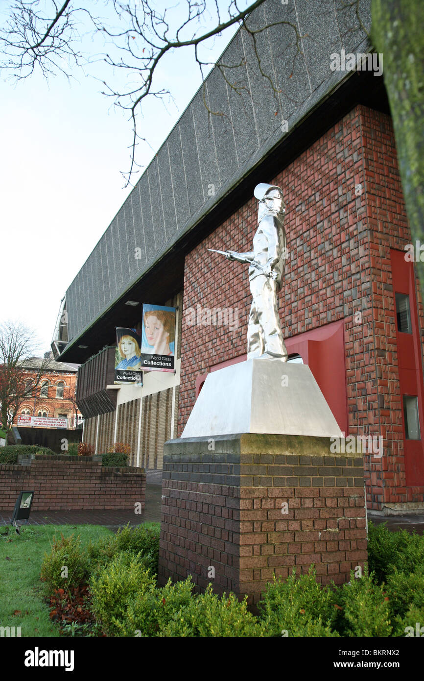 A statue of a steel worker with a thermal lance, outside the Potteries ...
