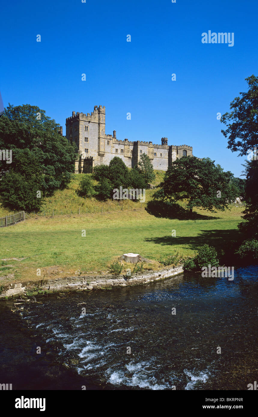 View of Haddon Hall, a 12th to 15th century manor house, situated on ...