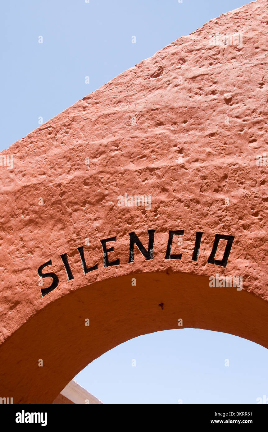 Silencio sign at Monasterio de Santa Catalina, Arequipa, Peru Stock ...