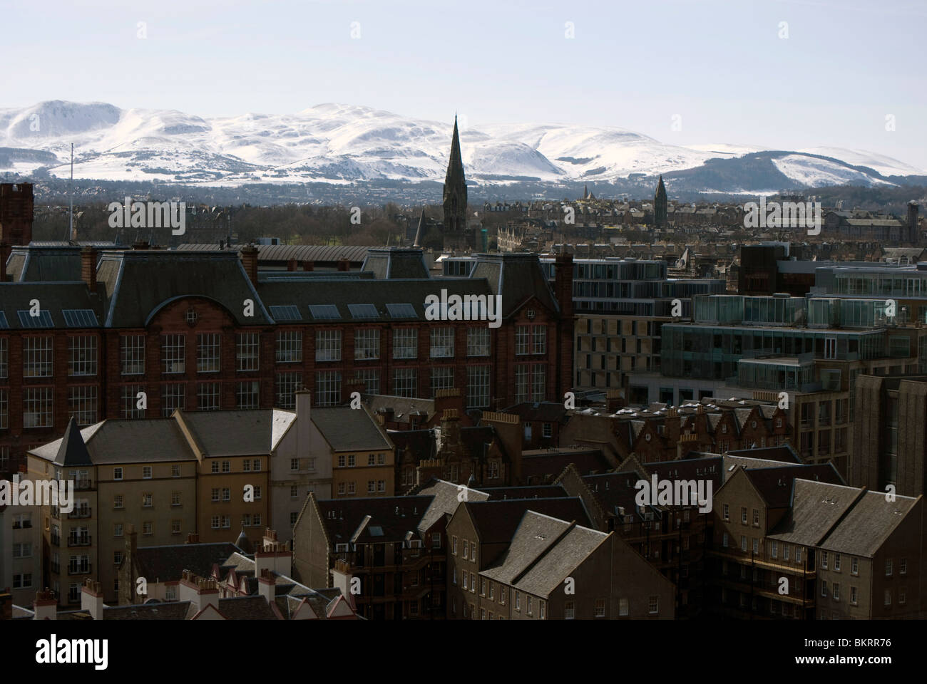 Looking south towards the snow-covered Pentland Hills from Edinburgh ...