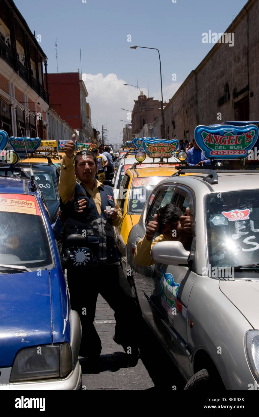 Street protest in Arequipa, Peru, by taxi drivers over rising cost of ...