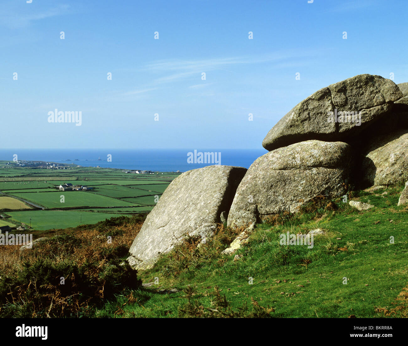 View looking towards Land's End showing the Longships Lighthouse and ...