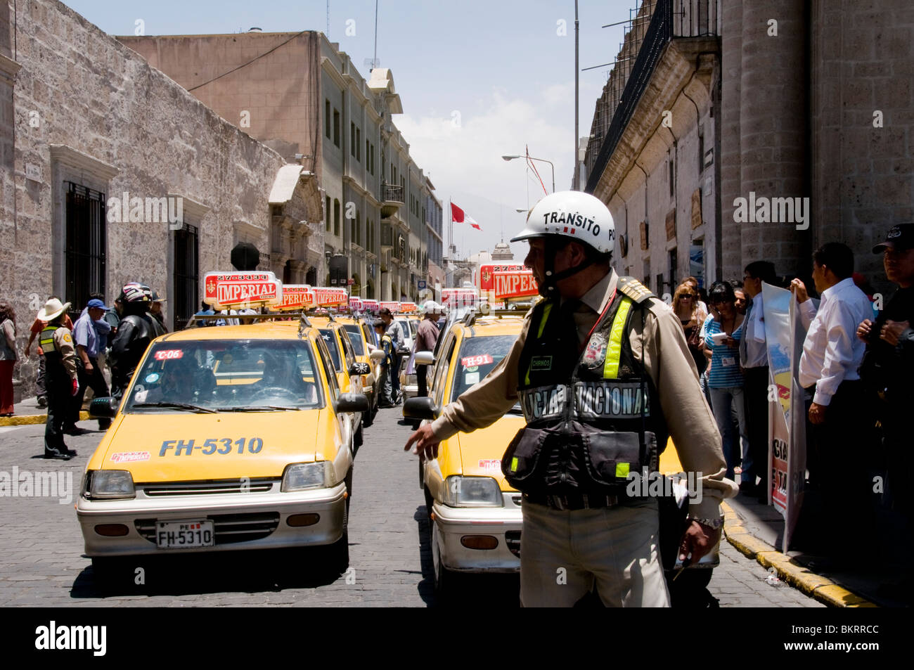 Street protest in Arequipa, Peru, by taxi drivers over rising cost of ...