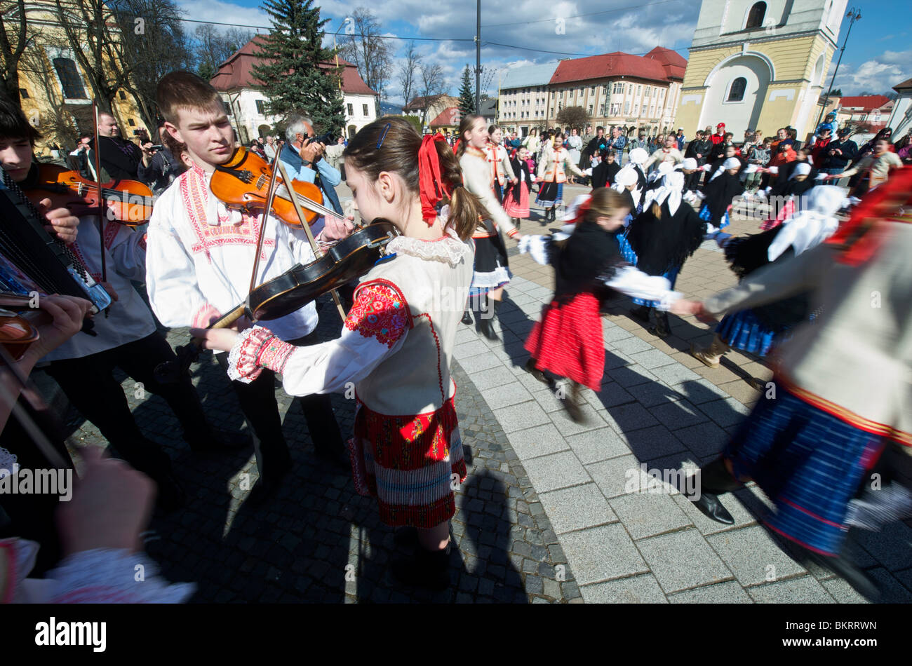 Slovakia, Brezno, spring festival, throwing `Morena`into river Hron ...