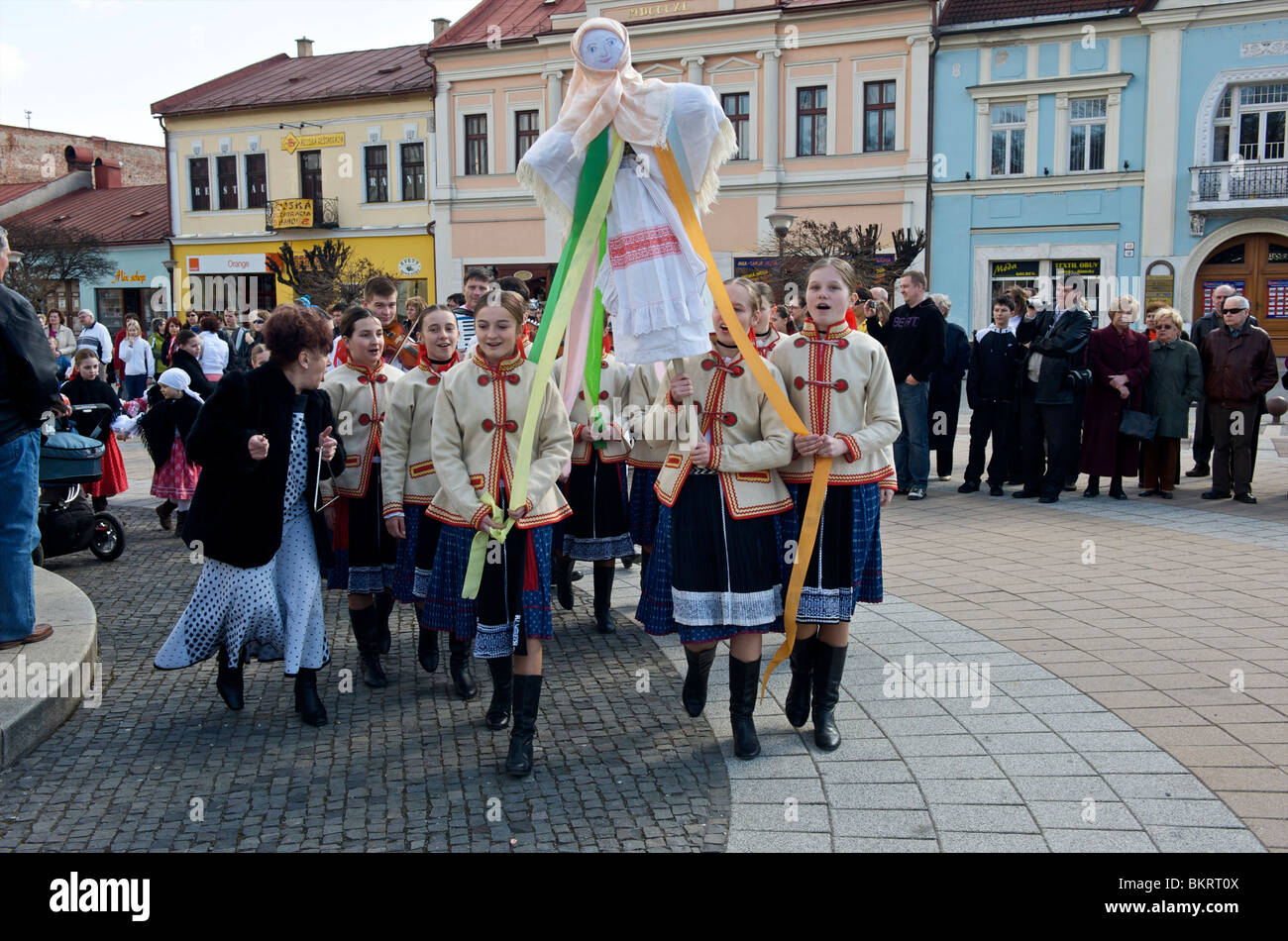 Slovakia, Brezno, spring festival, throwing `Morena`into river Hron ...