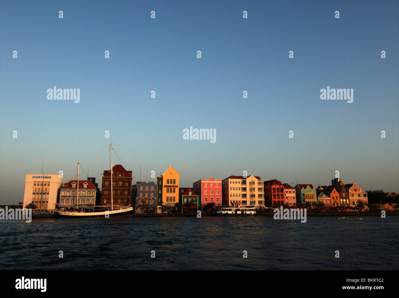 Curacao, Willemstad, the waterfront houses of Punda on the Handelskade ...